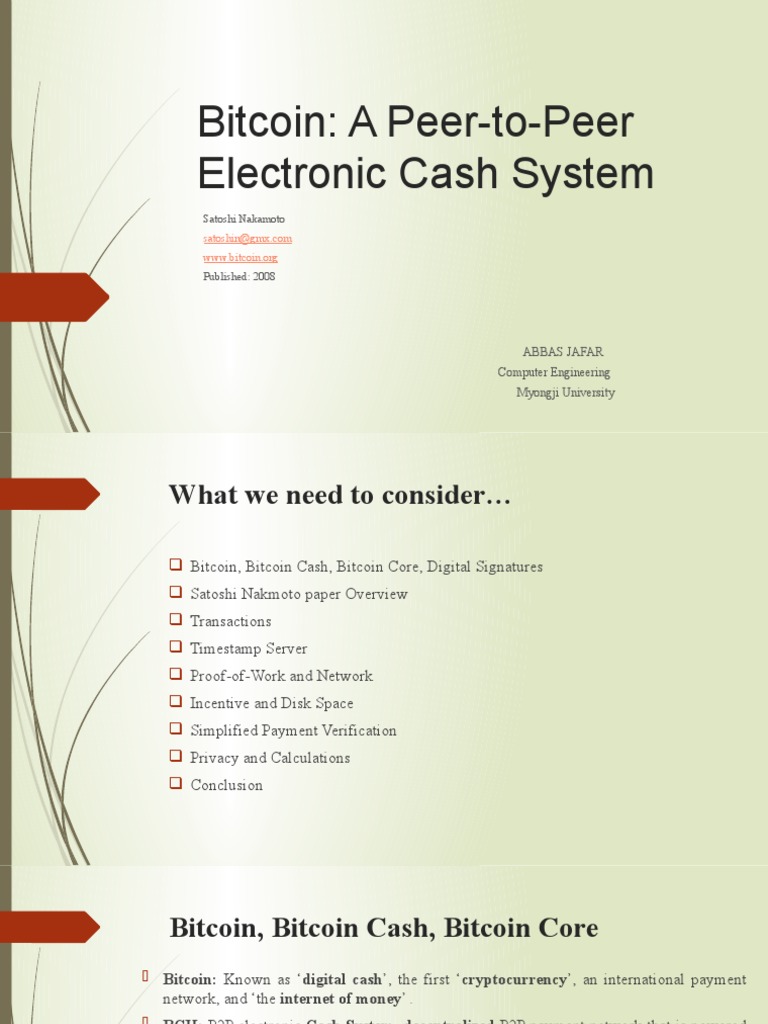 Bitcoin: A Peer-to-Peer Electronic Cash System: Satoshi Nakamoto | PDF ...