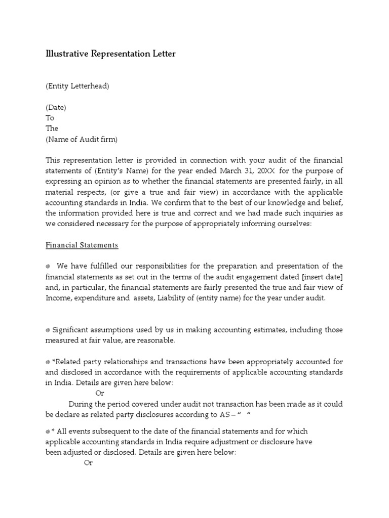Management Representation Letter | PDF | Audit | Financial Statement