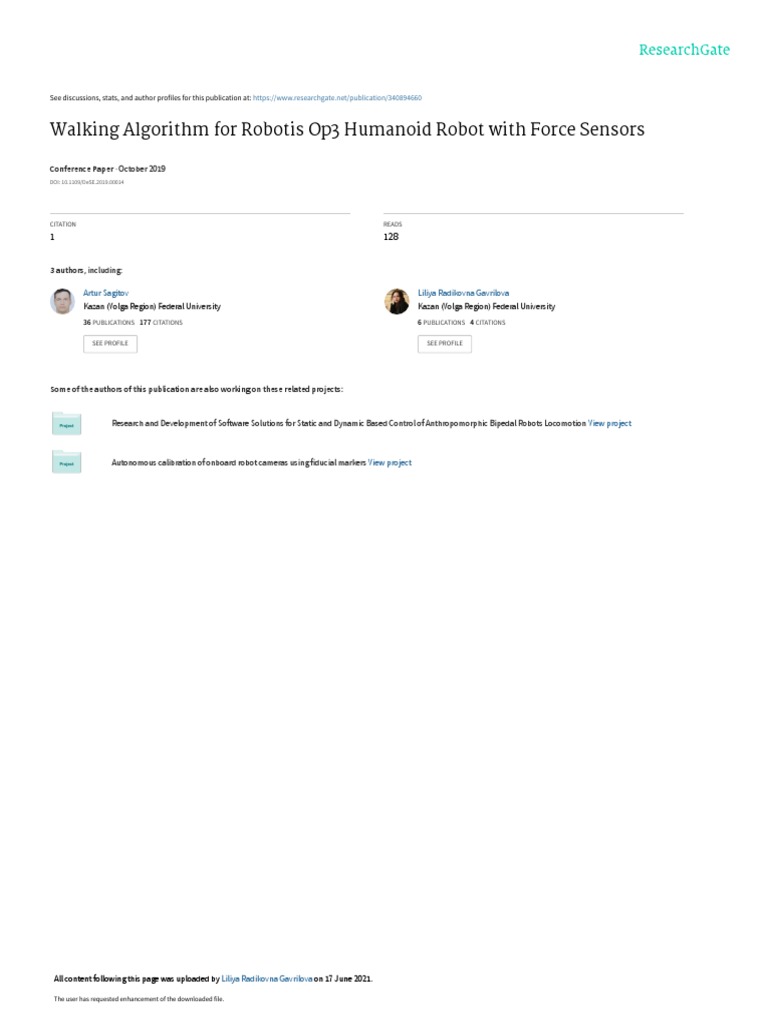 Walking Algorithm For Robotis Op3 Humanoid Robot With Force Sensors ...