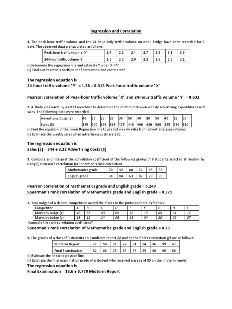 Regression Practice Questions 1 | PDF | Correlation And Dependence ...