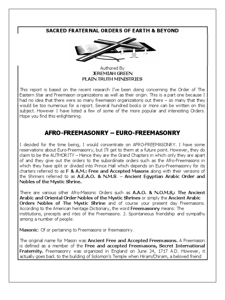 Afro-Freemasonry - Euro-Freemasonry: Sacred Fraternal Orders of Earth ...