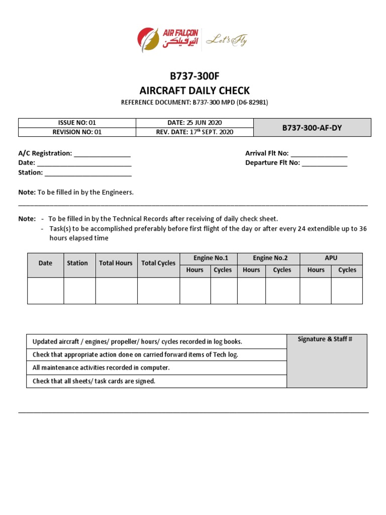 B737-300F Aircraft Daily Checklist | PDF | Leak | Landing Gear