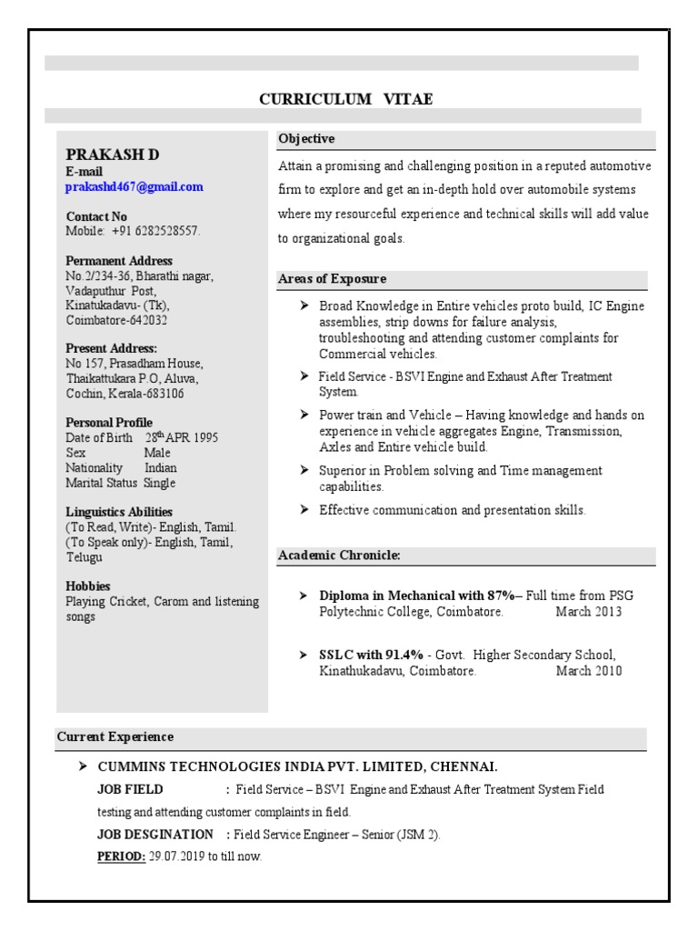 Prakash D Resume | PDF | Reliability Engineering | Engineering