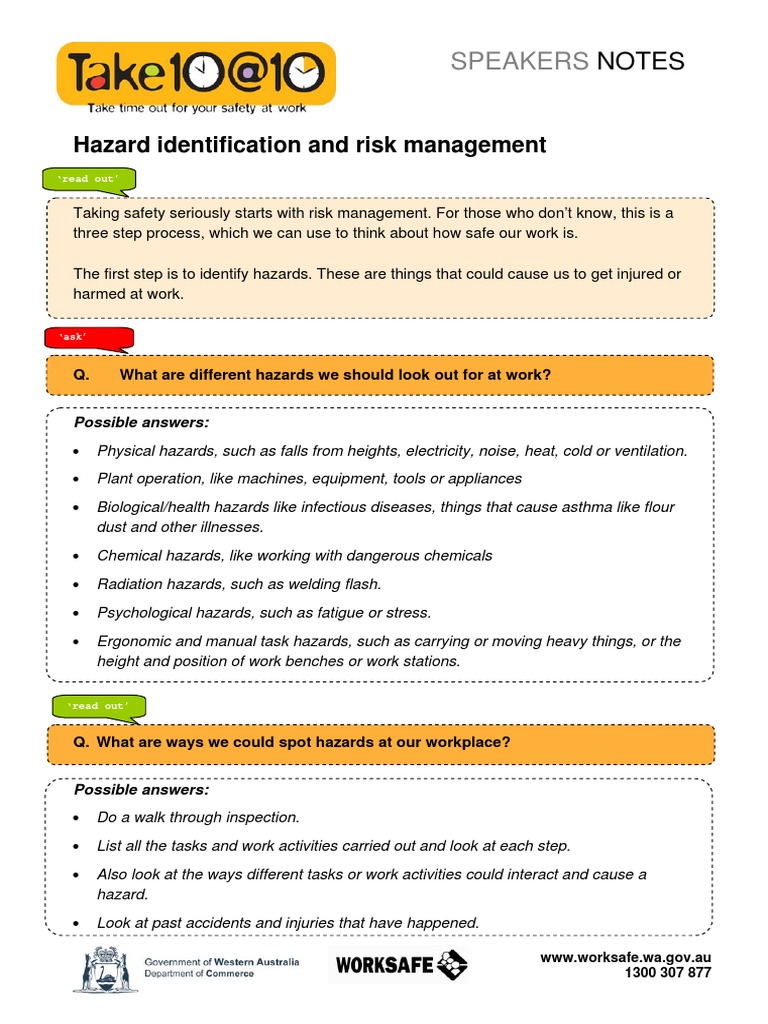 Take 10 Hazard Identification and R | PDF | Personal Protective ...