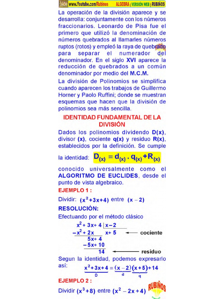 Division de Polinomios Método de Horner - Rubiños | PDF