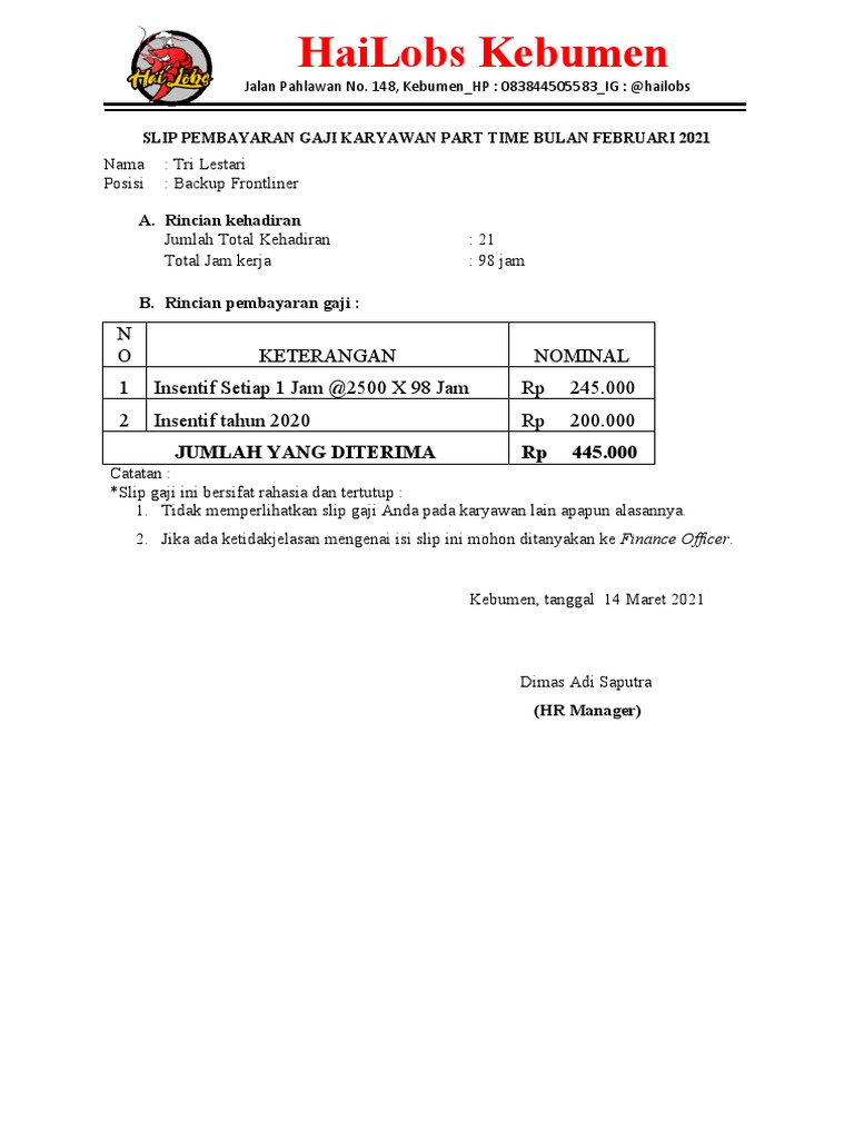 Gaji Part Time Dan Saring Aliando | PDF