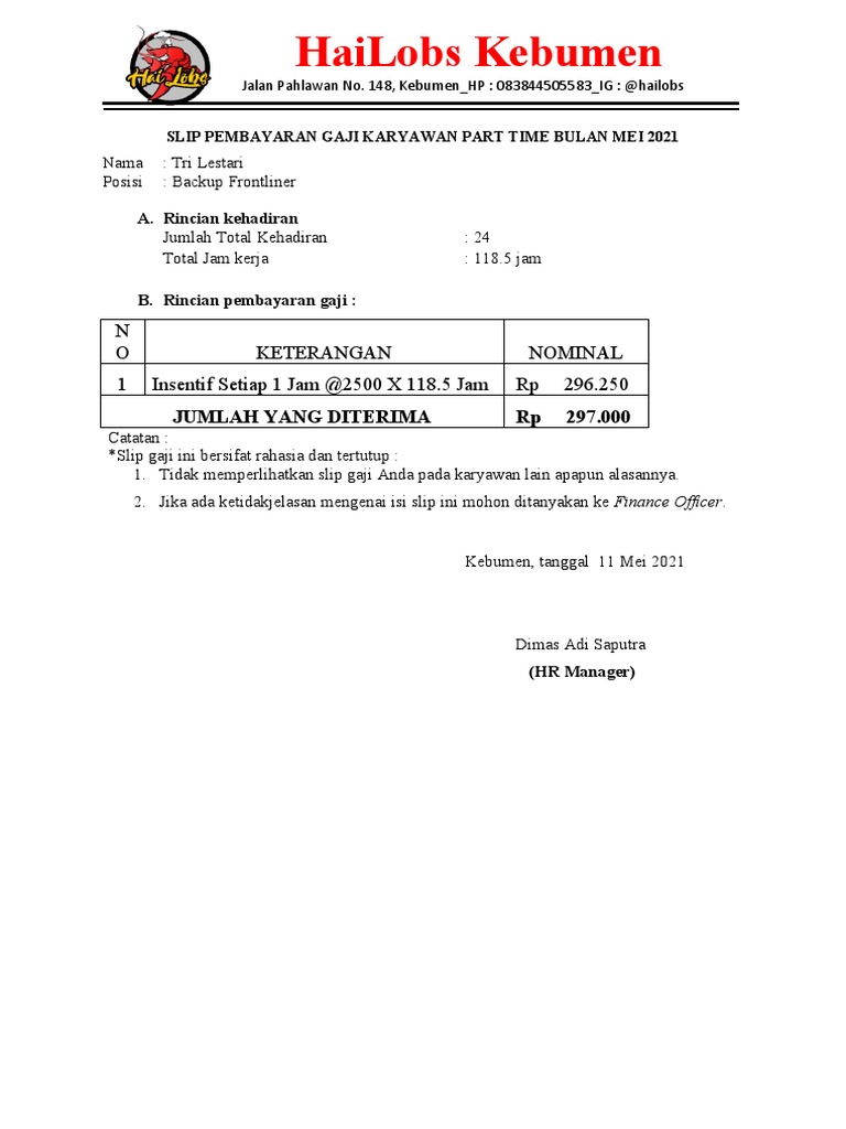 Gaji April Frelance Dan Manager | PDF