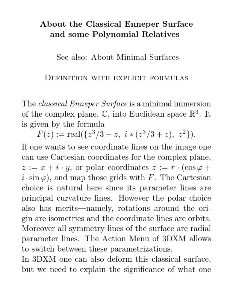 Enneper Surface | PDF | Coordinate System | Differential Geometry