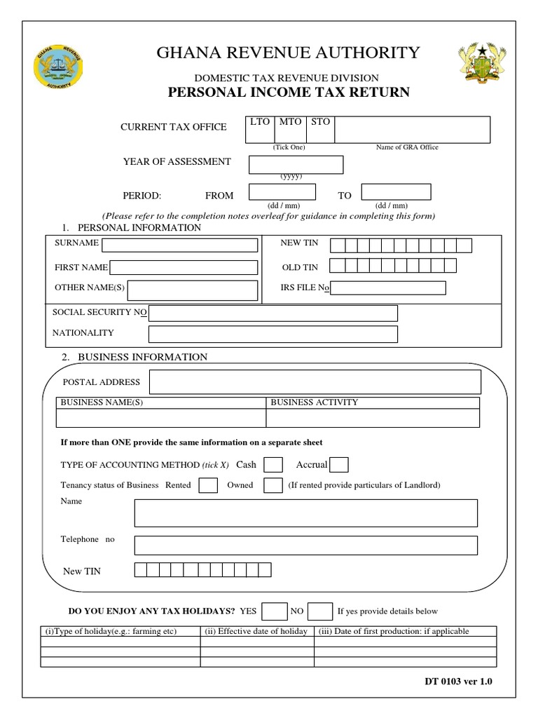 Ghana Personal Income Tax Return Form | PDF | Expense | Tax Deduction