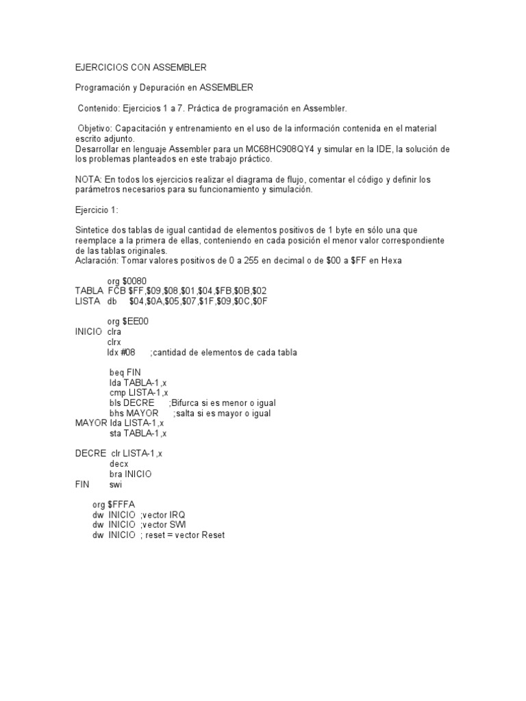 Ejercicios Con Assembler | PDF | Lenguaje ensamblador | Equipo de oficina