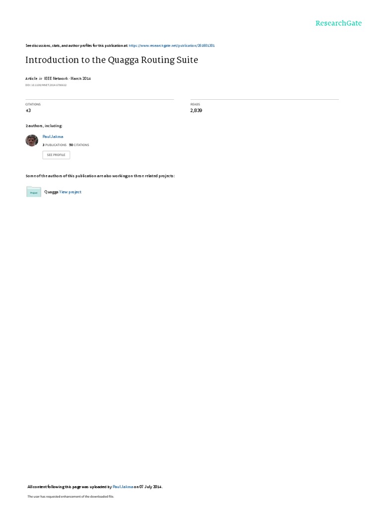 Introduction To The Quagga Routing Suite: IEEE Network March 2014 | PDF ...