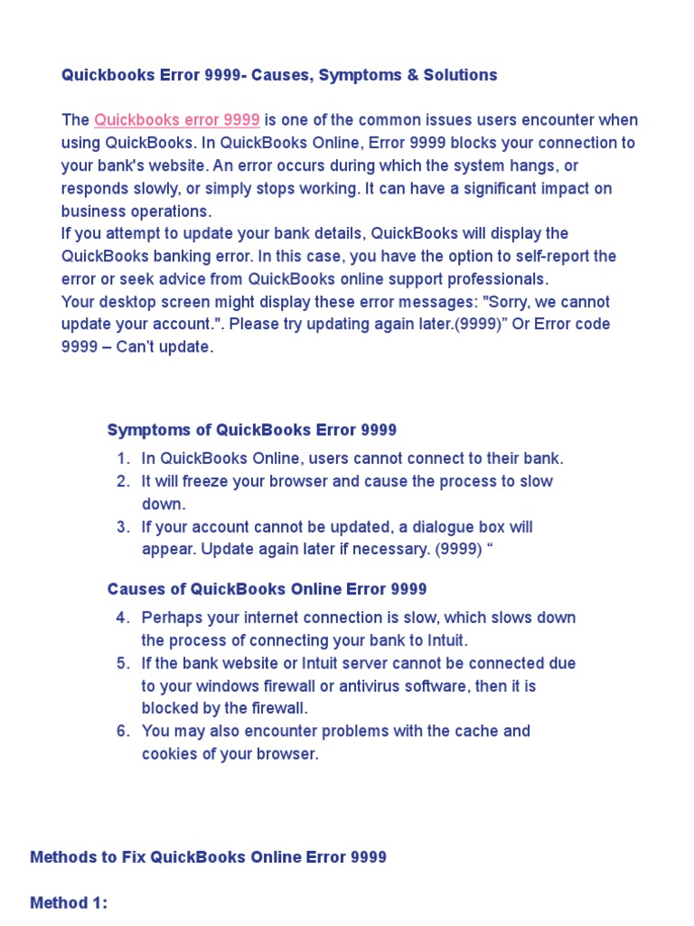 Quickbooks Error 9999-Causes, Symptoms & Solutions | PDF | Quick Books ...
