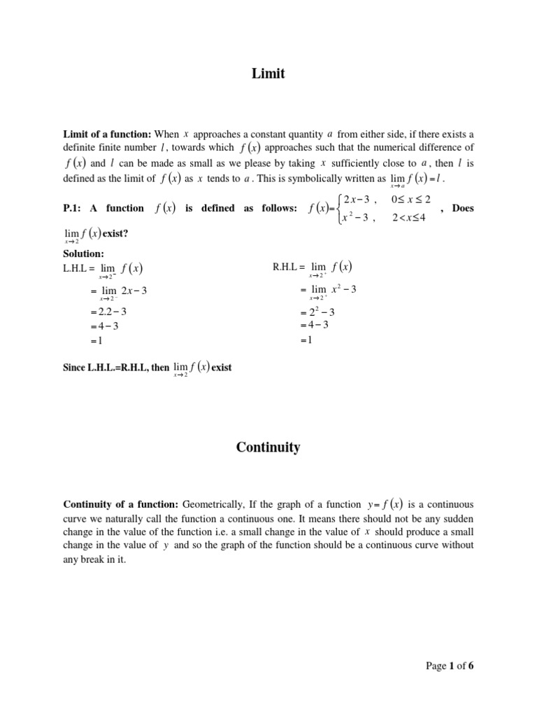 102 Calculus (Lecture Note) Limit and Continuity | PDF | Function ... 102 Calculus (Lecture Note) Limit and Continuity | PDF | Function ...