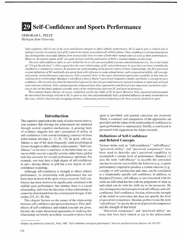 Self Confidence Sports Perfomance - Feltz1988 | PDF | Self Efficacy ...