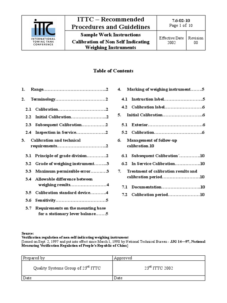 Calibration Non-Self-Indicating Weighing Instrument | PDF | Weight ...