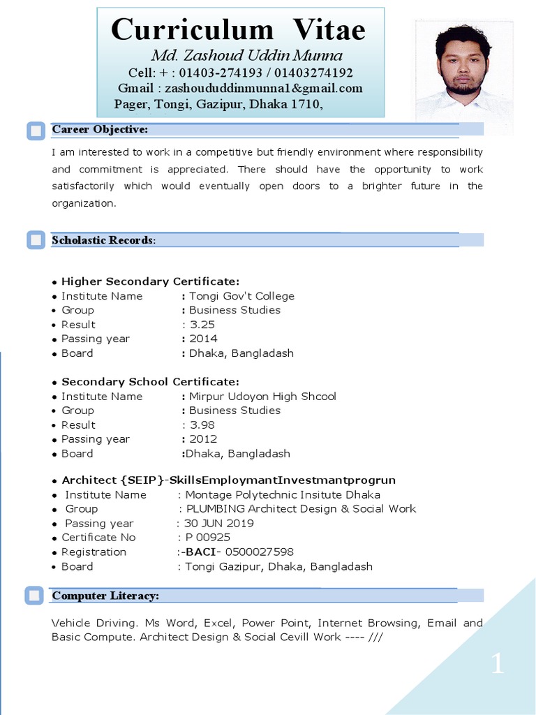 Md. Zashoud Uddin Munna CV | PDF | Communication | Science