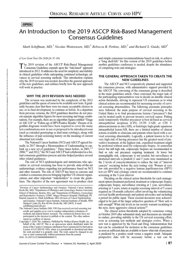 An Introduction To The 2019 ASCCP Risk Based.1 | PDF | Cervical Cancer ...
