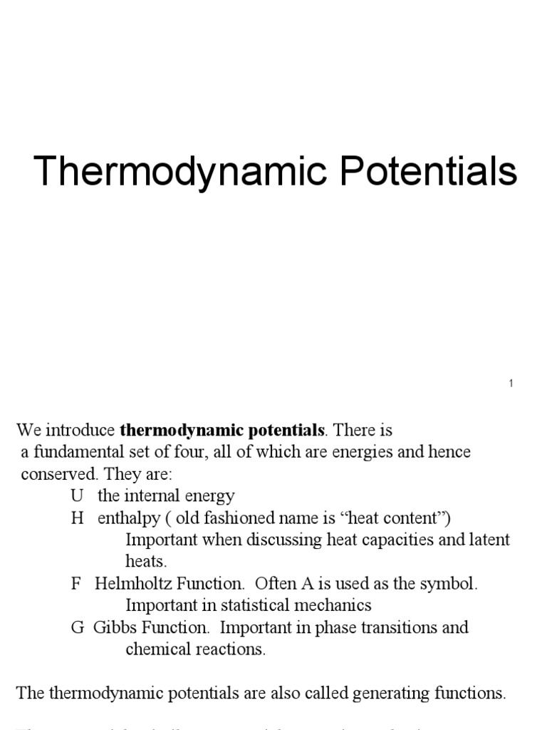 Lecture 8 - Thermodynamic Potentials, Gibbs Free Energy, Etc-1 | PDF | Gibbs Free Energy ...
