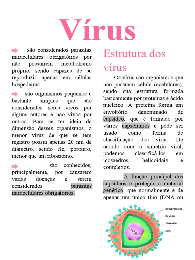 Vírus - Resumo | PDF | Vírus | Célula (Biologia)