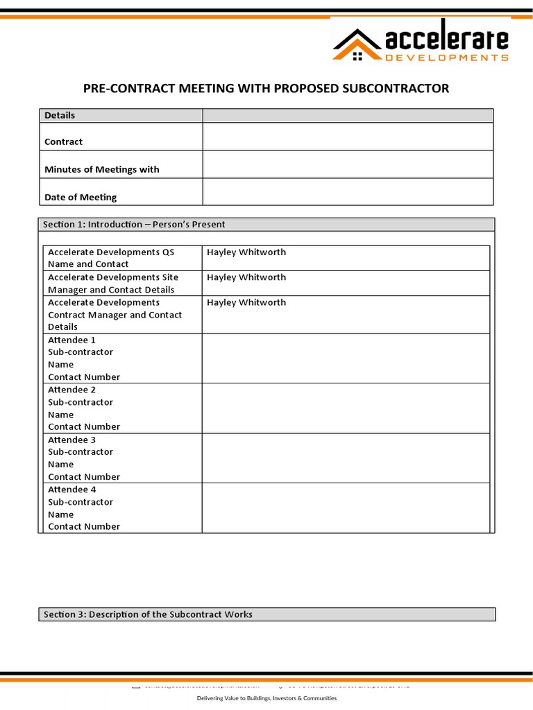 2 Pre Start Meeting Form | Download Free PDF | General Contractor ...