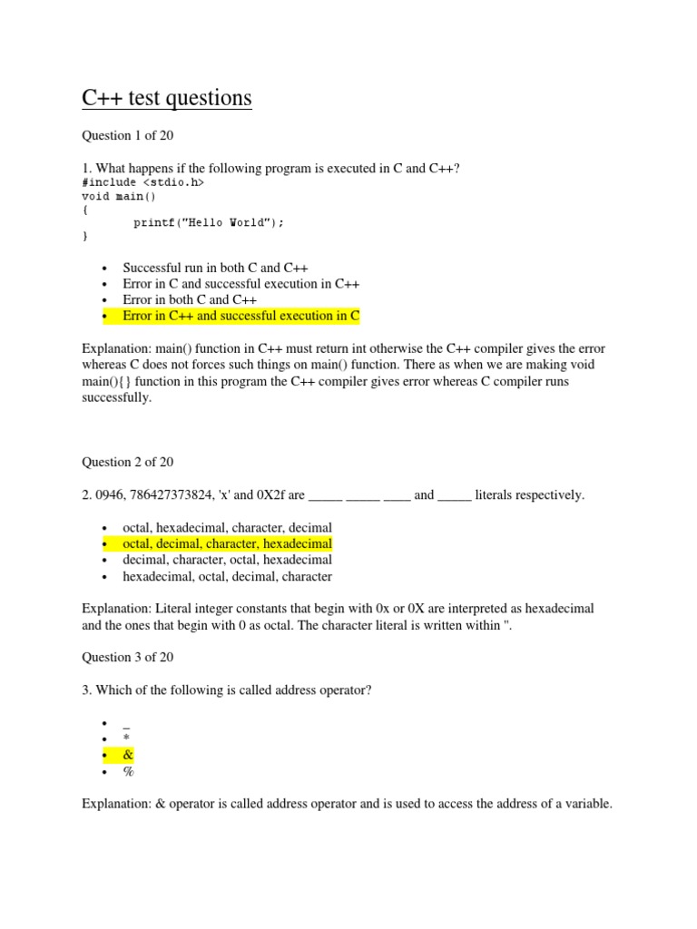C++ Test Questions | PDF | Boolean Data Type | C++