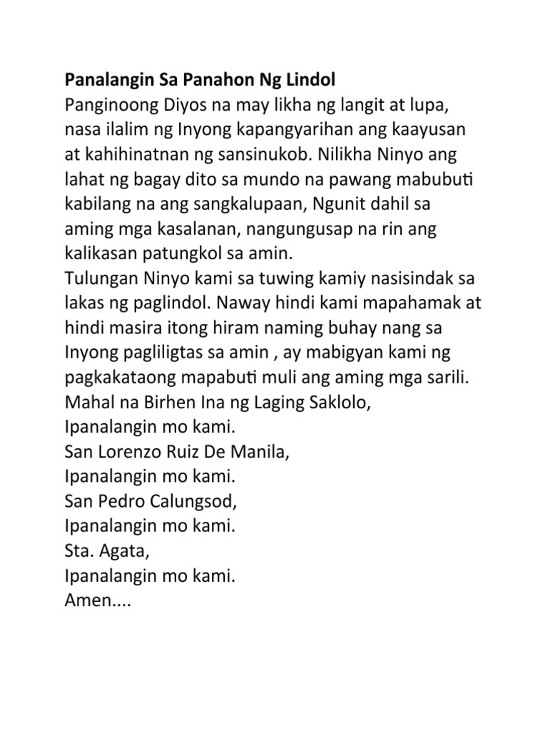 Panalangin Sa Panahon NG Lindol | PDF