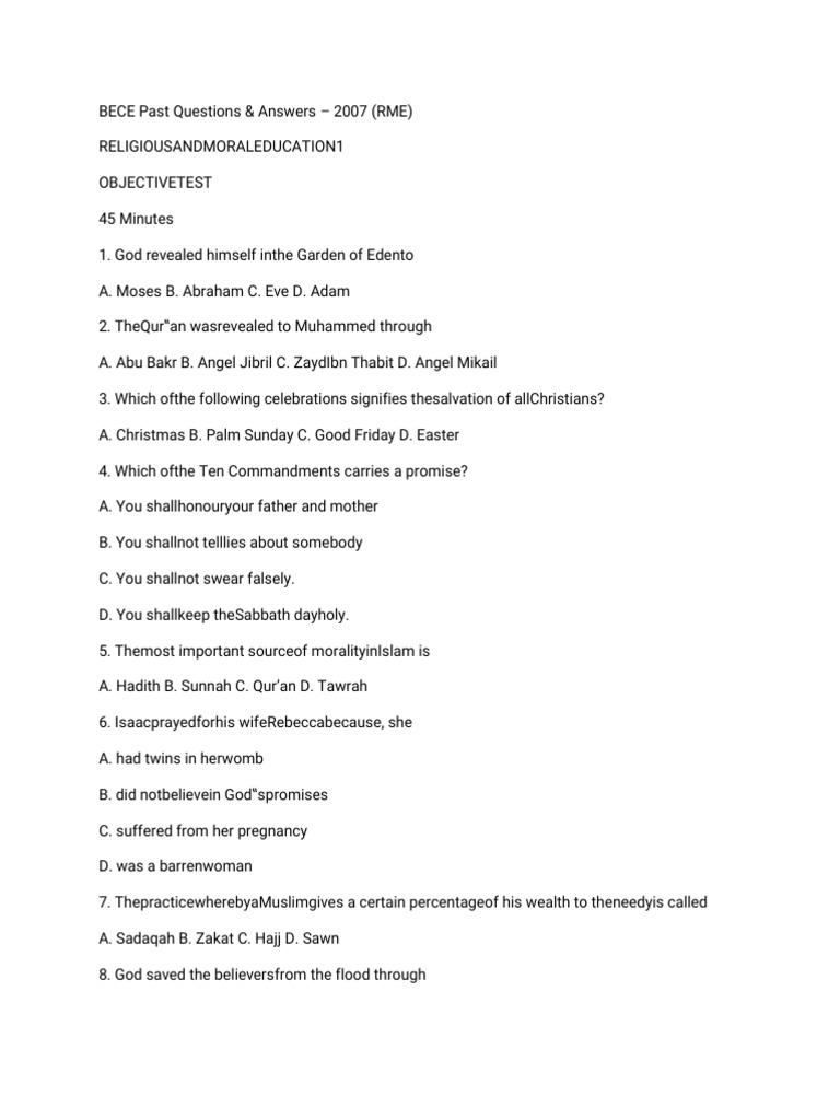 2007 BECE RME Past Questions & Answers | PDF