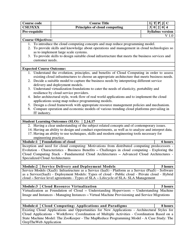 Principlesof CloudComputing Updated Syllabus VIT Vellore | PDF ...