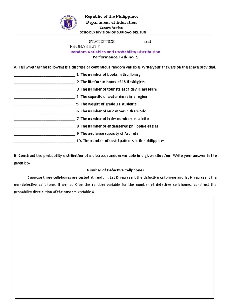 Statistics: Random Variables Task Guide | PDF