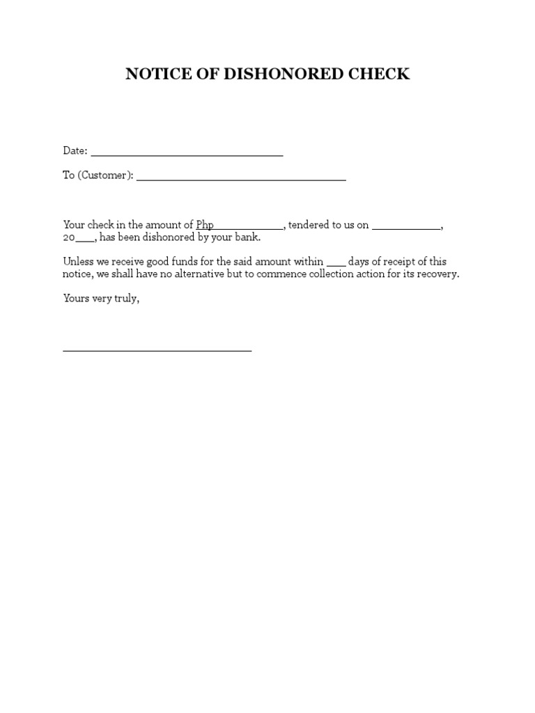 Dishonored Check Notice Template | PDF