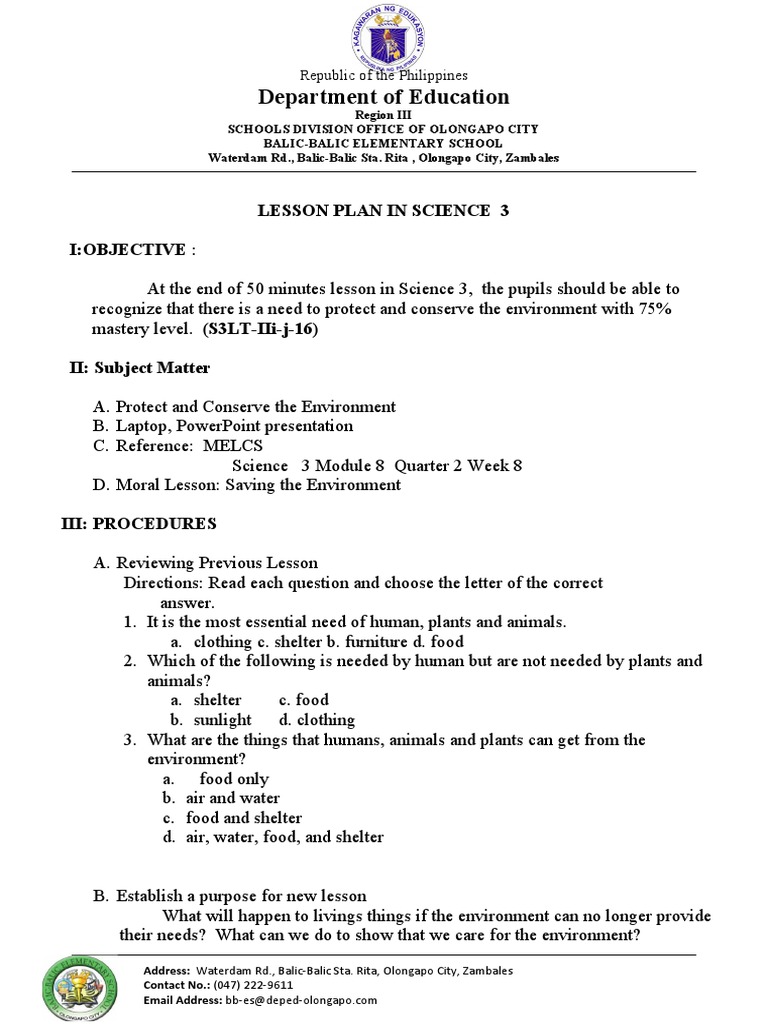 Protecting Our Environment: Grade 3 Lesson | PDF | Natural Environment ...