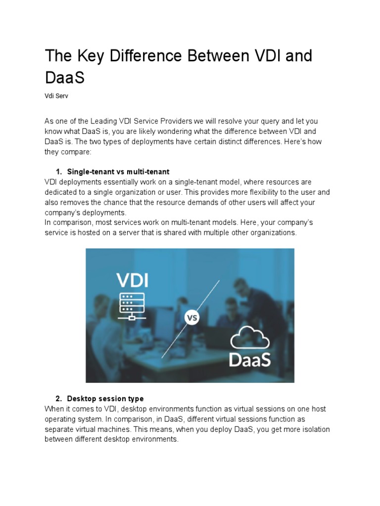 The Key Difference Between Vdi and Daas: 1. Single-Tenant Vs Multi-Tenant | PDF