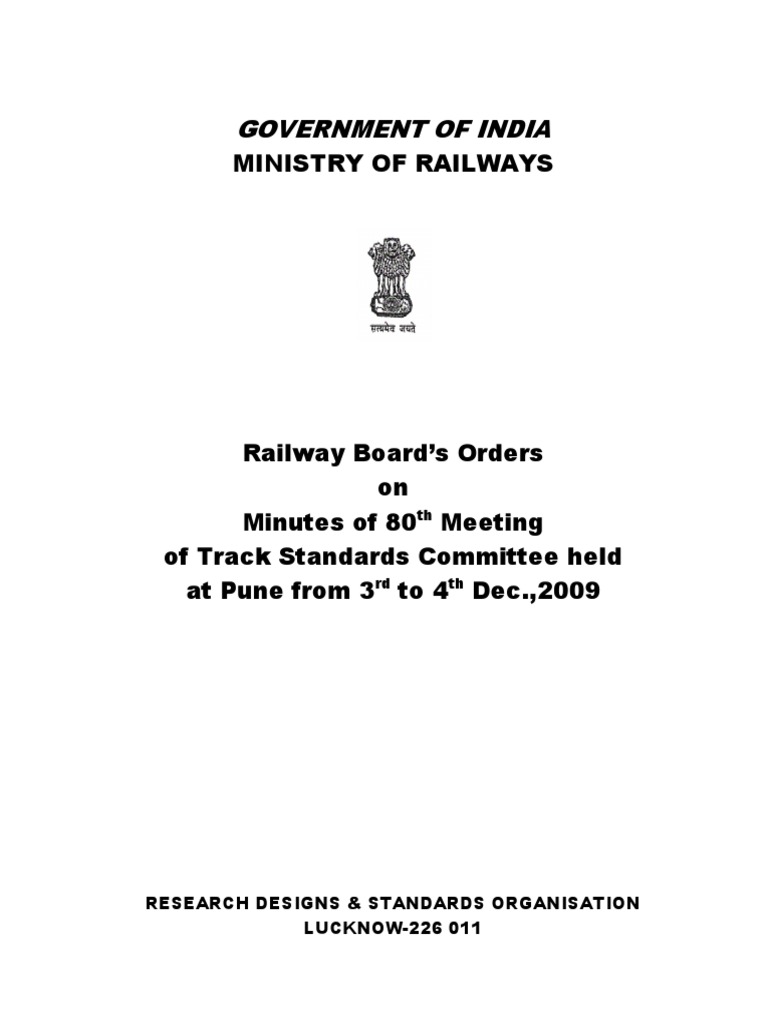 Railway Board Orders on Minutes of 80th Meeting of Track Standards ...