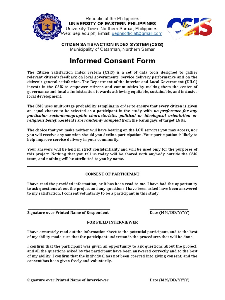 Informed Consent Form: University of Eastern Philippines | PDF ...