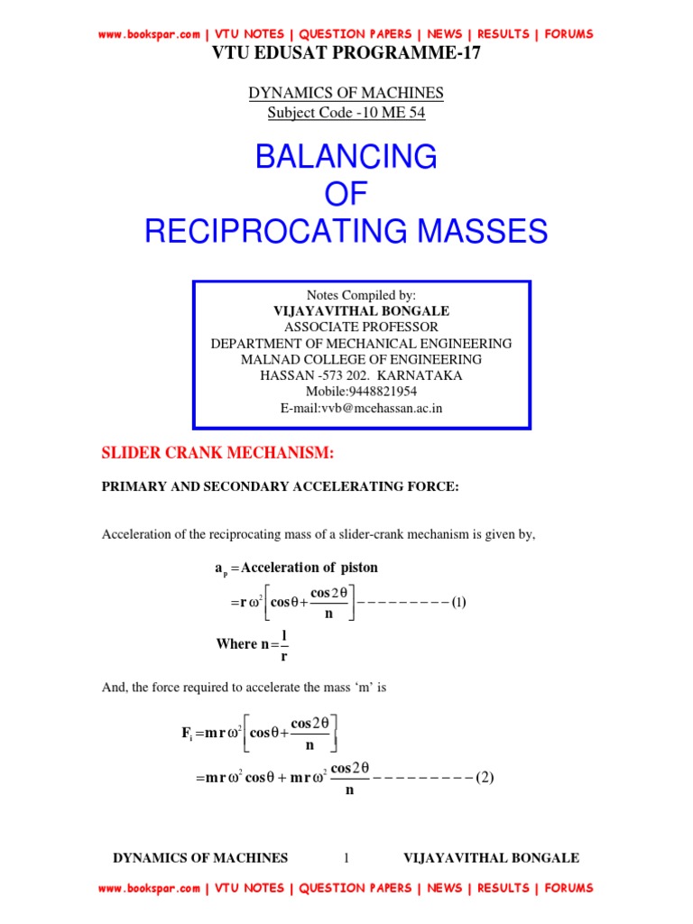 Balancing the Reciprocating Masses of a Slider Crank Mechanism | PDF ...