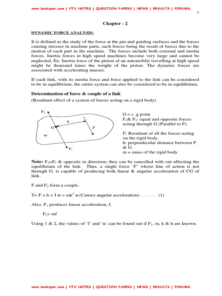 Unit 2 DYNAMIC FORCE ANALYSIS | PDF | Force | Torque