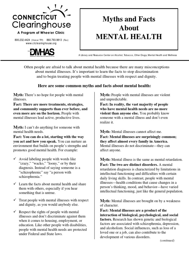 Myths and Facts About Mental Health 022007 | PDF | Mental Disorder ...