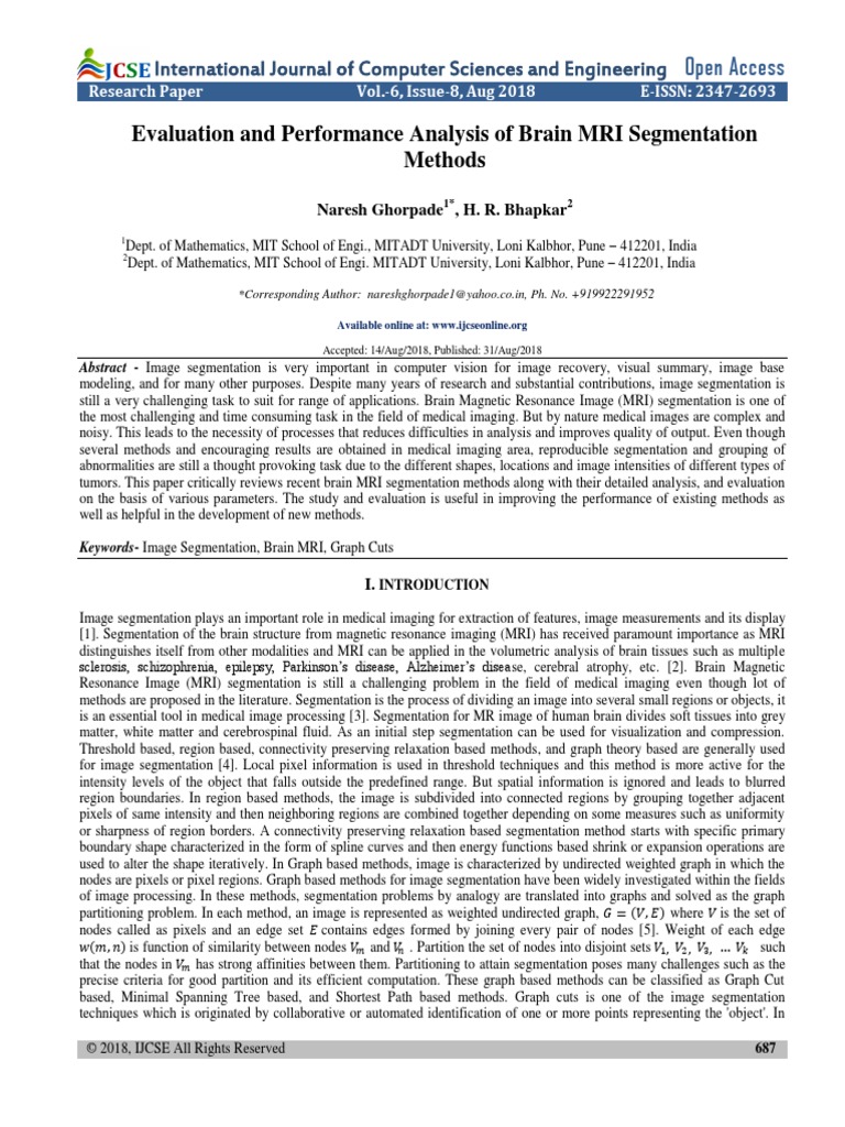 Evaluation and Performance Analysis of Brain MRI Segmentation Methods | PDF | Image Segmentation ...