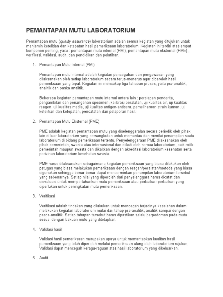 Pemantapan Mutu Laboratorium | PDF