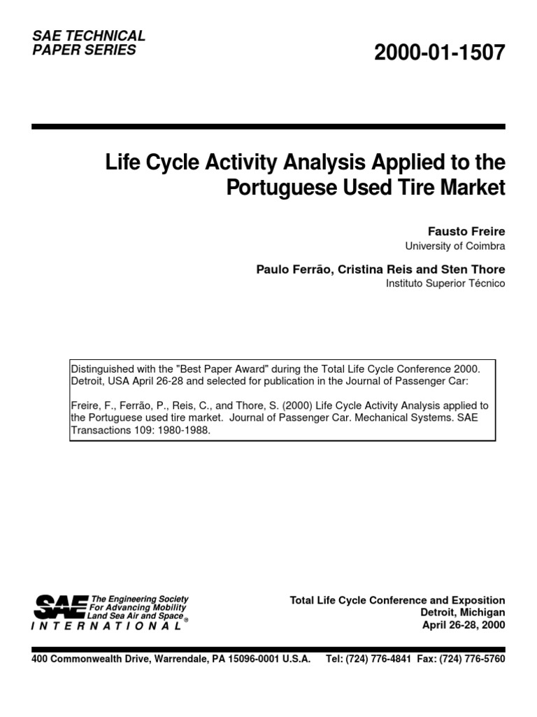 Sae Technical Paper Series: Fausto Freire | PDF | Life Cycle Assessment ...