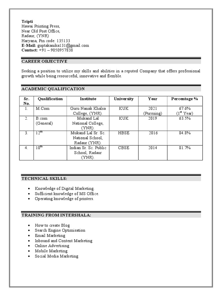 Tripti Resume | PDF