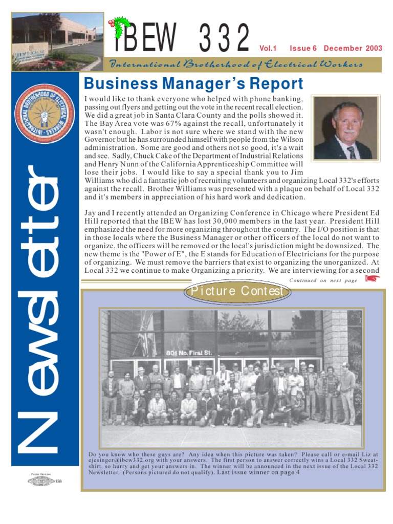 IBEW 332: Business Manager 'S Report | PDF | Electrician | Apprenticeship