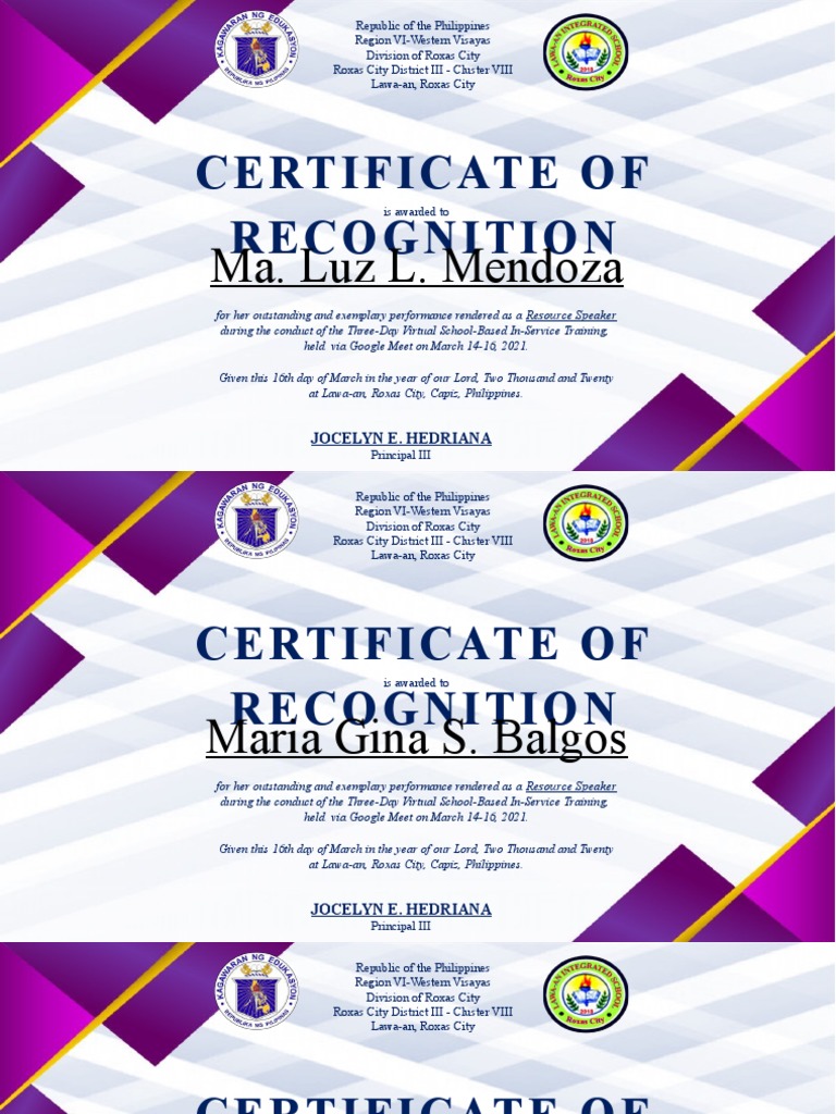 Inset Certificates March 2021-Edited | PDF