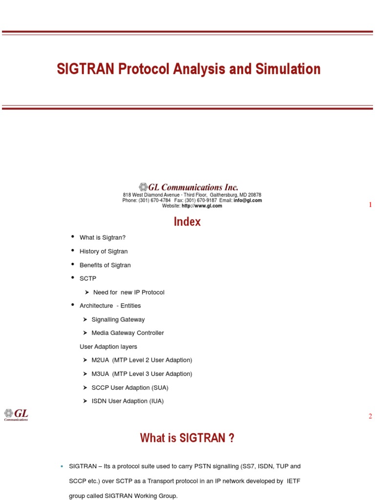 SIGTRAN Protocol Analysis and Simulation: 818 West Diamond Avenue - Third Floor, Gaithersburg ...