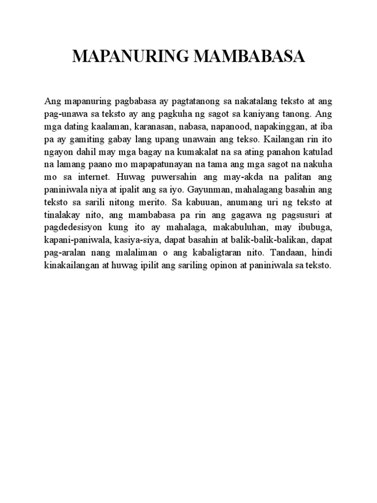 Mapanuring Mambabasa | PDF
