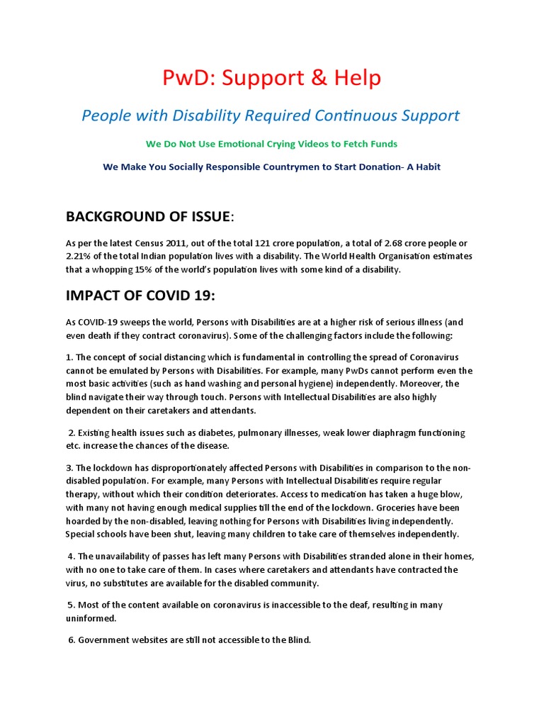 PWD: Support & Help: People With Disability Required Continuous Support ...