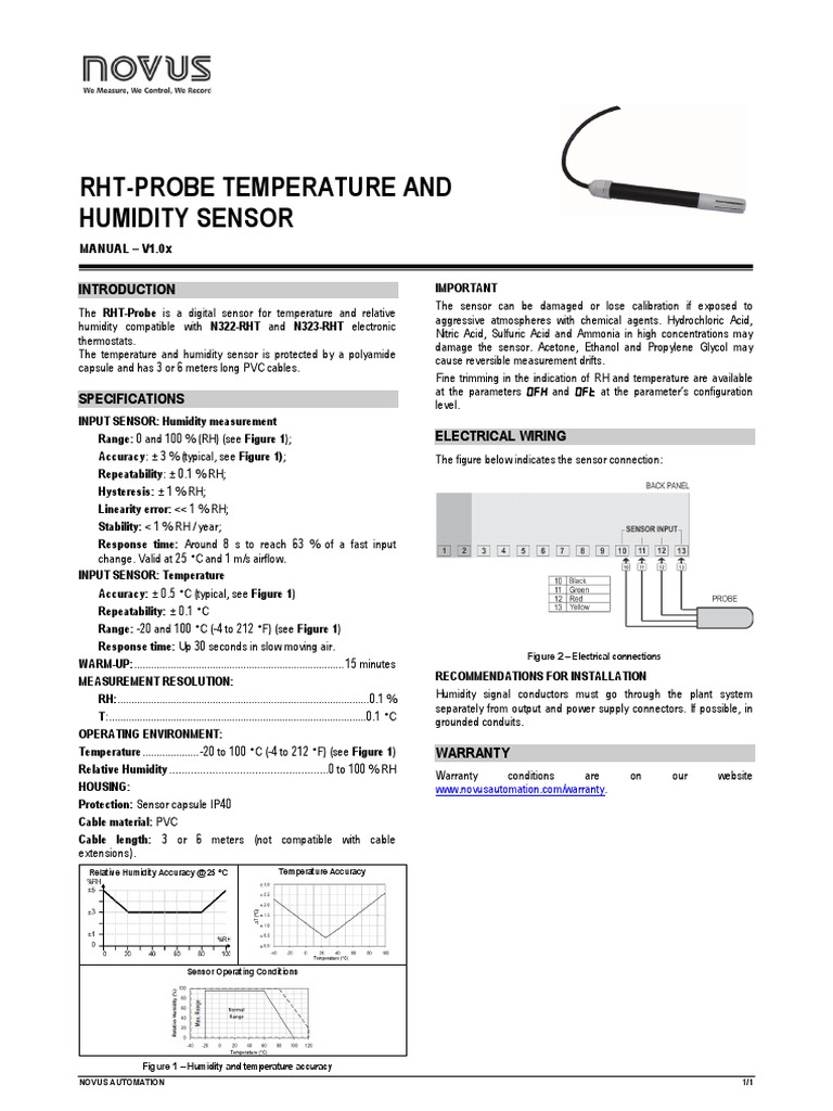 Rht-Probe Temperature and Humidity Sensor: MANUAL - V1.0x | PDF | Sensor | Humidity