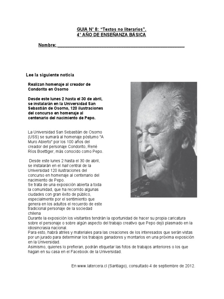 Guia 4° Comprension de Textos No Literarios La Noticia | PDF