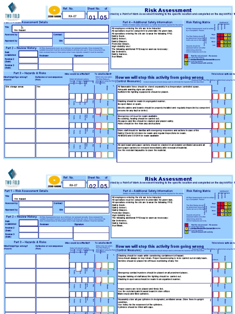 TFU-Risk Assessment RA-07 - Fire Hazard | PDF | Personal Protective ...