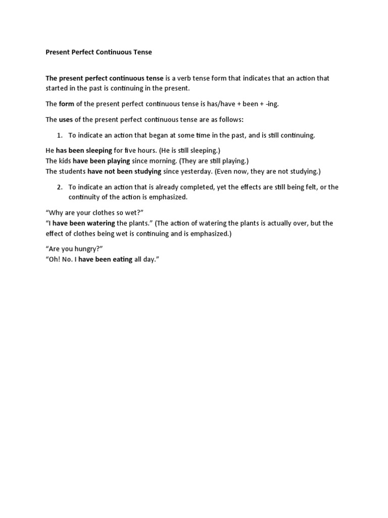 Present Perfect Continuous Tense Worksheet | PDF | Grammatical Tense ...